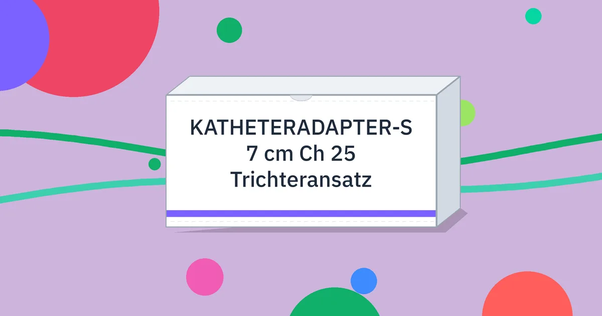 Symbolbild: Packung mit der Aufschrift KATHETERADAPTER-S 7 cm Ch 25 Trichteransatz (PZN 17488477) – Verfügbarkeit und Bezug in Apotheken in Frankfurt am Main