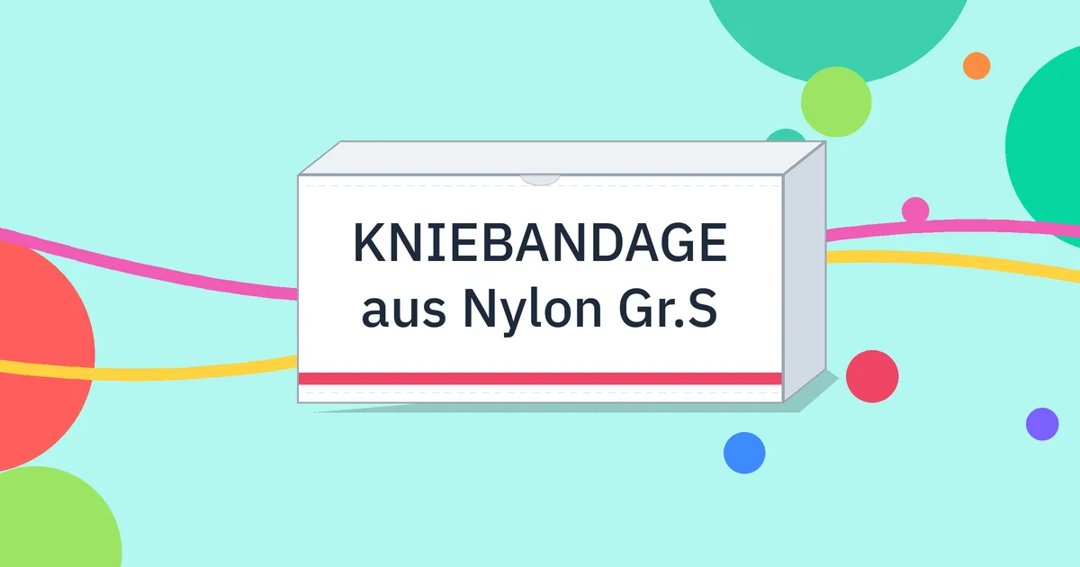 Symbolbild: Packung mit der Aufschrift KNIEBANDAGE aus Nylon Gr.S (PZN 13057361) – Verfügbarkeit und Bezug in Apotheken in Frankfurt am Main