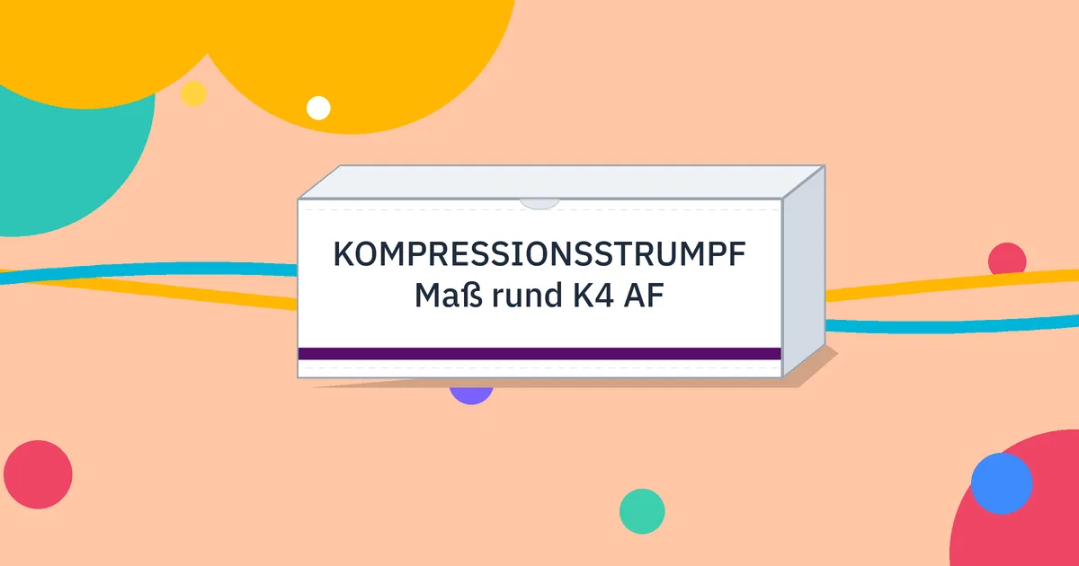 Symbolbild: Packung mit der Aufschrift KOMPRESSIONSSTRUMPF Maß rund K4 AF (PZN 10011743) – Verfügbarkeit und Bezug in Apotheken in Frankfurt am Main