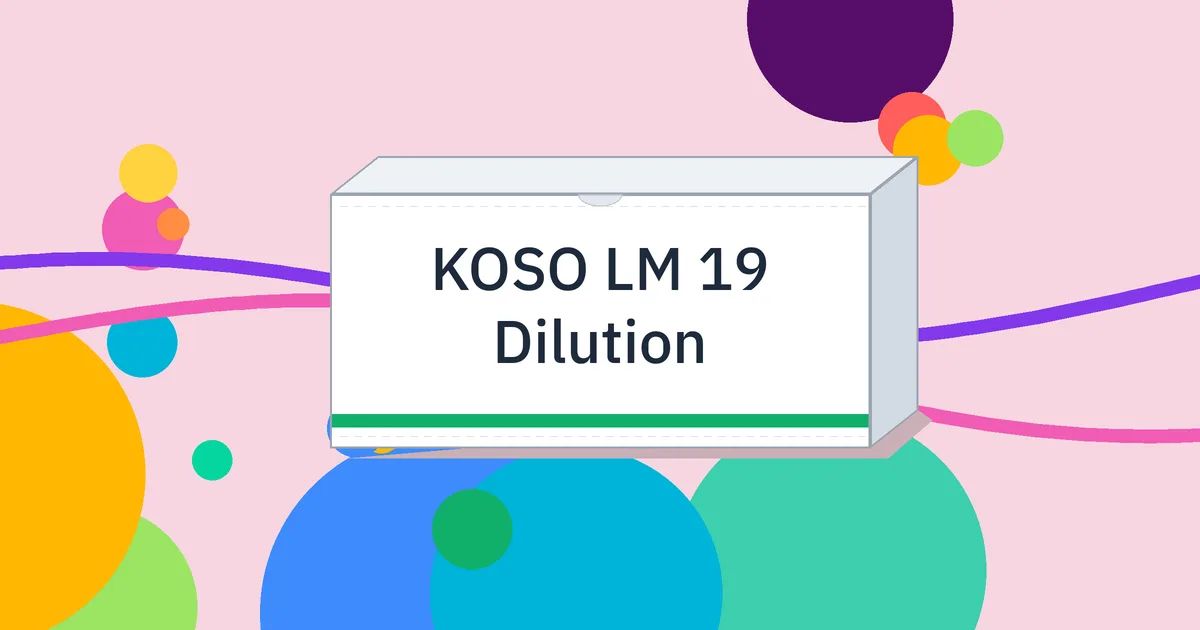 Symbolbild: Packung mit der Aufschrift KOSO LM 19 Dilution (PZN 13519979) – Verfügbarkeit und Bezug in Apotheken in Frankfurt am Main