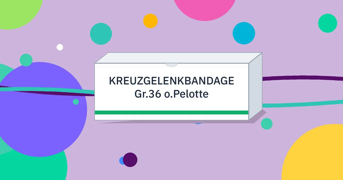 Symbolbild: Packung mit der Aufschrift KREUZGELENKBANDAGE Gr.36 o.Pelotte (PZN 01731390) – Verfügbarkeit und Bezug in Apotheken in Frankfurt am Main