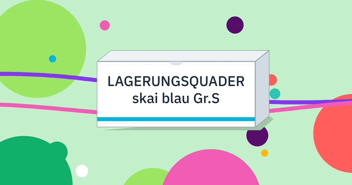 Symbolbild: Packung mit der Aufschrift LAGERUNGSQUADER skai blau Gr.S (PZN 05452511) – Verfügbarkeit und Bezug in Apotheken in Frankfurt am Main
