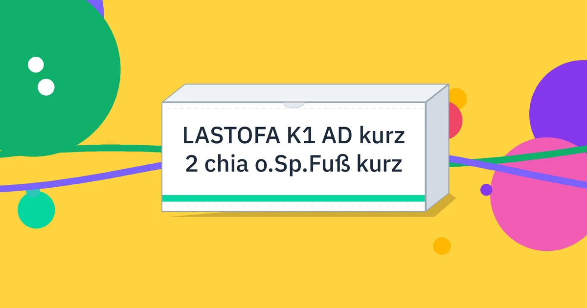 Symbolbild: Packung mit der Aufschrift LASTOFA K1 AD kurz 2 chia o.Sp.Fuß kurz (PZN 13786580) – Verfügbarkeit und Bezug in Apotheken in Frankfurt am Main
