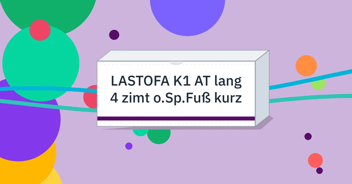 Symbolbild: Packung mit der Aufschrift LASTOFA K1 AT lang 4 zimt o.Sp.Fuß kurz (PZN 13796176) – Verfügbarkeit und Bezug in Apotheken in Frankfurt am Main