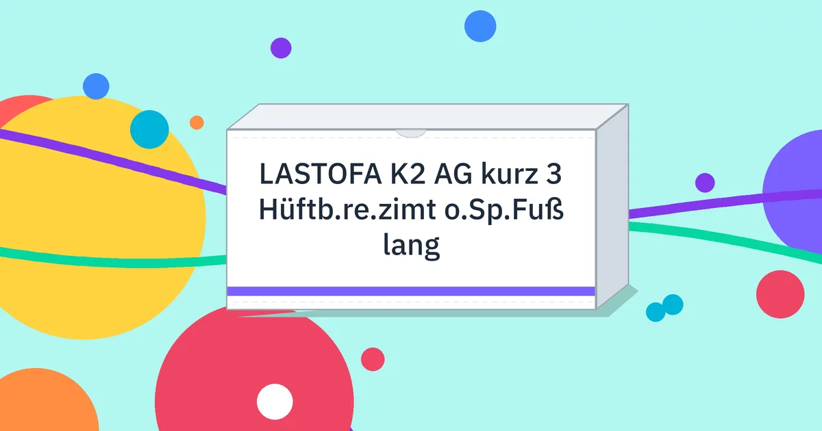 Symbolbild: Packung mit der Aufschrift LASTOFA K2 AG kurz 3 Hüftb.re.zimt o.Sp.Fuß lang (PZN 14152328) – Verfügbarkeit und Bezug in Apotheken in Frankfurt am Main