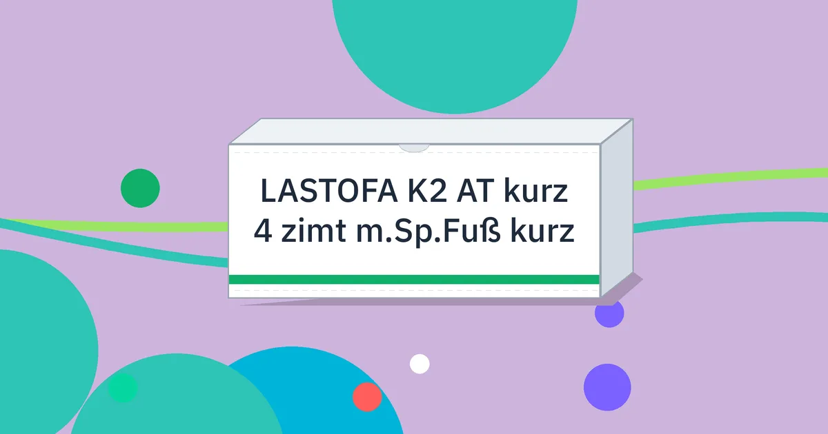 Symbolbild: Packung mit der Aufschrift LASTOFA K2 AT kurz 4 zimt m.Sp.Fuß kurz (PZN 13809335) – Verfügbarkeit und Bezug in Apotheken in Frankfurt am Main