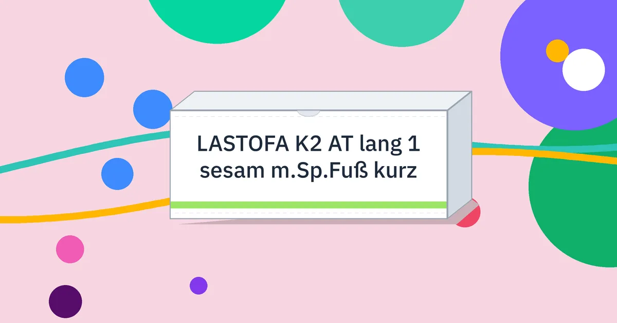 Symbolbild: Packung mit der Aufschrift LASTOFA K2 AT lang 1 sesam m.Sp.Fuß kurz (PZN 13808347) – Verfügbarkeit und Bezug in Apotheken in Frankfurt am Main
