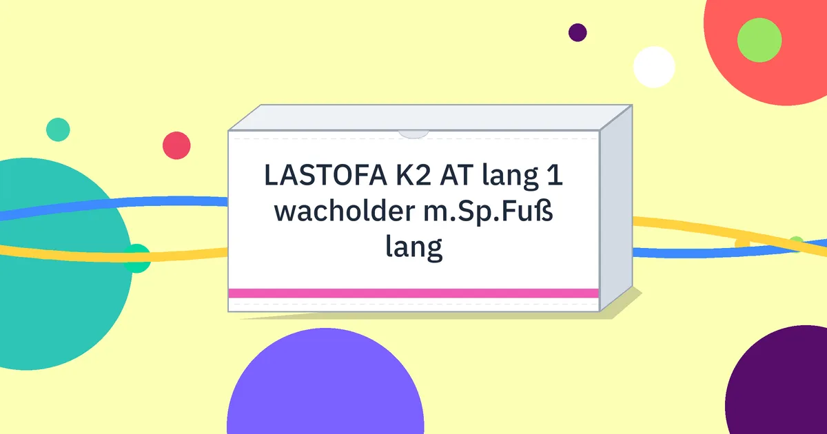 Symbolbild: Packung mit der Aufschrift LASTOFA K2 AT lang 1 wacholder m.Sp.Fuß lang (PZN 13808293) – Verfügbarkeit und Bezug in Apotheken in Frankfurt am Main