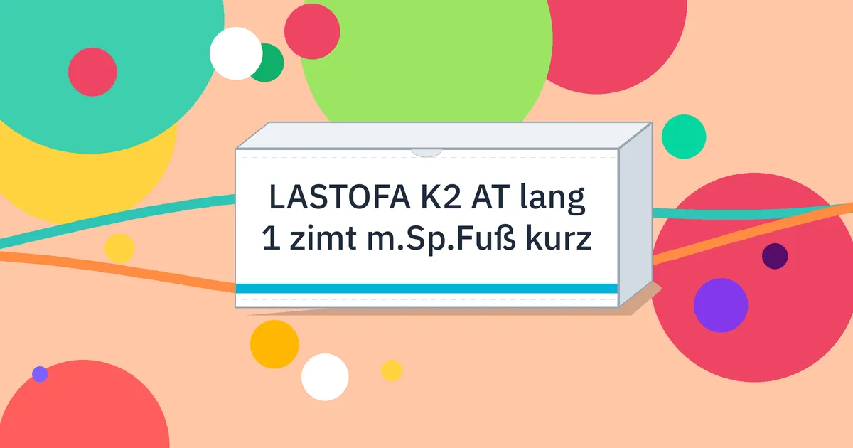 Symbolbild: Packung mit der Aufschrift LASTOFA K2 AT lang 1 zimt m.Sp.Fuß kurz (PZN 13808212) – Verfügbarkeit und Bezug in Apotheken in Frankfurt am Main