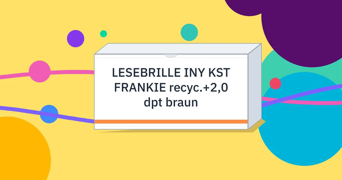 Symbolbild: Packung mit der Aufschrift LESEBRILLE INY KST FRANKIE recyc.+2,0 dpt braun (PZN 19376179) – Verfügbarkeit und Bezug in Apotheken in Frankfurt am Main