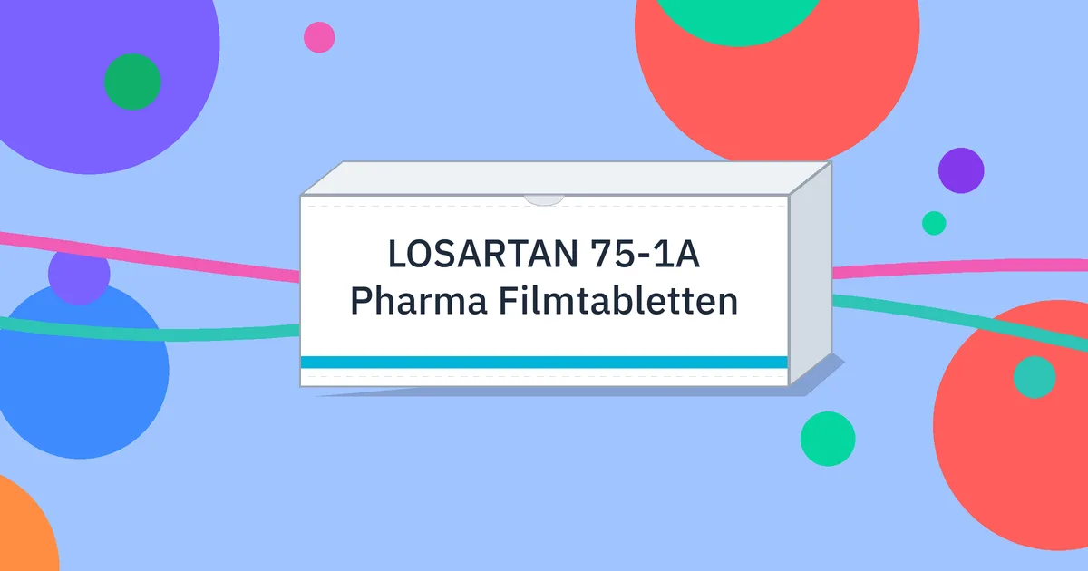 Symbolbild: Packung mit der Aufschrift LOSARTAN 75-1A Pharma Filmtabletten (PZN 05369075) – Verfügbarkeit und Bezug in Apotheken in Frankfurt am Main