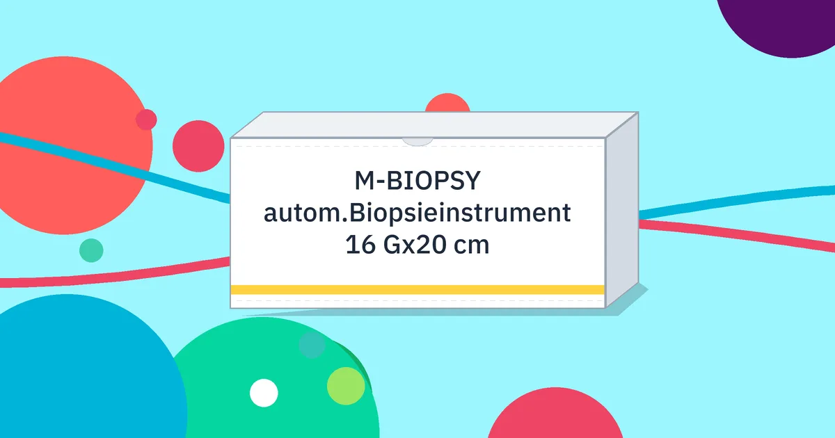 Symbolbild: Packung mit der Aufschrift M-BIOPSY autom.Biopsieinstrument 16 Gx20 cm (PZN 20851645) – Verfügbarkeit und Bezug in Apotheken in Frankfurt am Main
