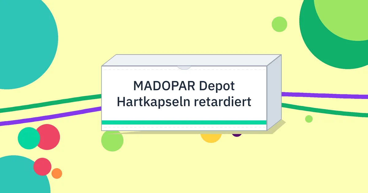 Symbolbild: Packung mit der Aufschrift MADOPAR Depot Hartkapseln retardiert (PZN 09396732) – Verfügbarkeit und Bezug in Apotheken in Frankfurt am Main