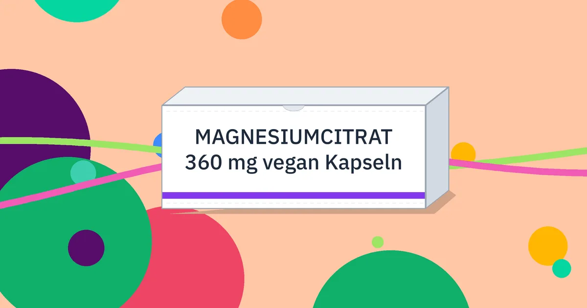 Symbolbild: Packung mit der Aufschrift MAGNESIUMCITRAT 360 mg vegan Kapseln (PZN 16018640) – Verfügbarkeit und Bezug in Apotheken in Frankfurt am Main