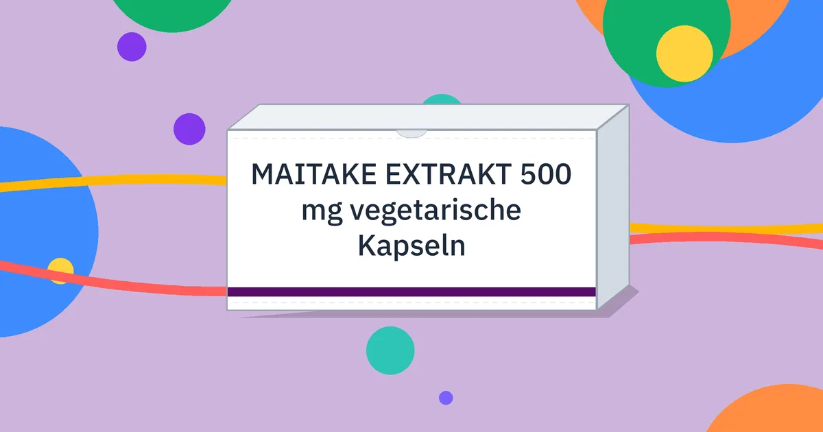 Symbolbild: Packung mit der Aufschrift MAITAKE EXTRAKT 500 mg vegetarische Kapseln (PZN 09002874) – Verfügbarkeit und Bezug in Apotheken in Frankfurt am Main