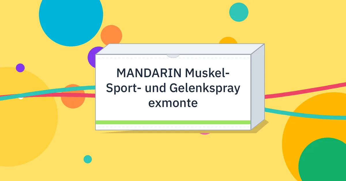 Symbolbild: Packung mit der Aufschrift MANDARIN Muskel- Sport- und Gelenkspray exmonte (PZN 20927101) – Verfügbarkeit und Bezug in Apotheken in Frankfurt am Main