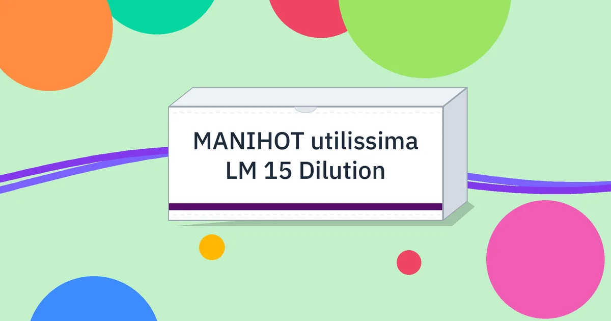 Symbolbild: Packung mit der Aufschrift MANIHOT utilissima LM 15 Dilution (PZN 13600960) – Verfügbarkeit und Bezug in Apotheken in Frankfurt am Main
