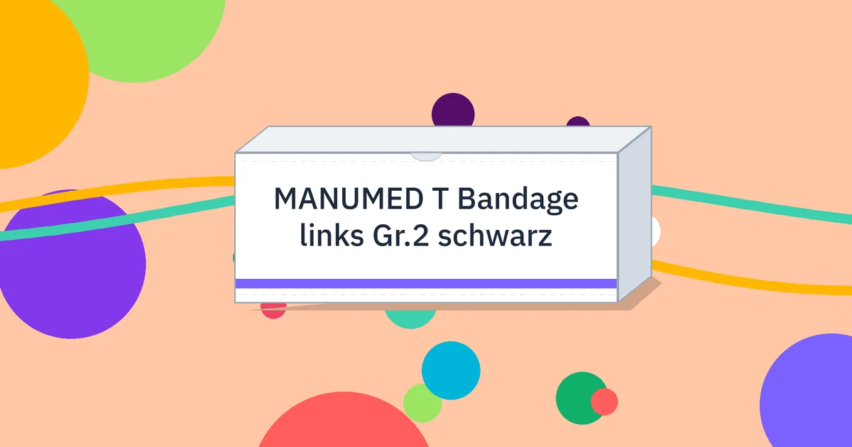 Symbolbild: Packung mit der Aufschrift MANUMED T Bandage links Gr.2 schwarz (PZN 15314247) – Verfügbarkeit und Bezug in Apotheken in Frankfurt am Main