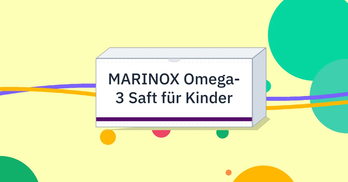 Symbolbild: Packung mit der Aufschrift MARINOX Omega-3 Saft für Kinder (PZN 10275732) – Verfügbarkeit und Bezug in Apotheken in Frankfurt am Main