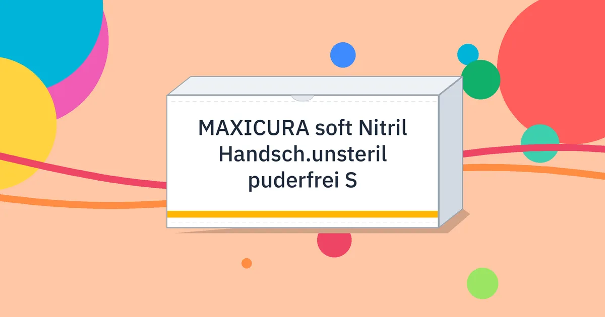 Symbolbild: Packung mit der Aufschrift MAXICURA soft Nitril Handsch.unsteril puderfrei S (PZN 20299053) – Verfügbarkeit und Bezug in Apotheken in Frankfurt am Main