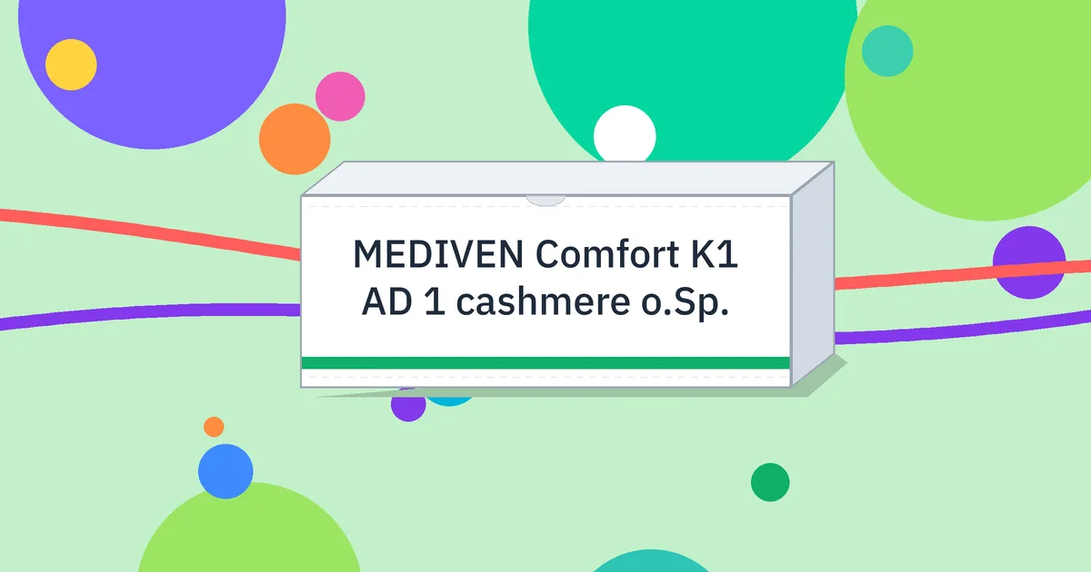 Symbolbild: Packung mit der Aufschrift MEDIVEN Comfort K1 AD 1 cashmere o.Sp. (PZN 14658252) – Verfügbarkeit und Bezug in Apotheken in Frankfurt am Main