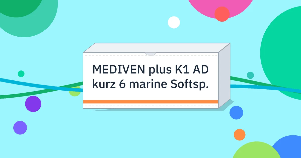 Symbolbild: Packung mit der Aufschrift MEDIVEN plus K1 AD kurz 6 marine Softsp. (PZN 15043630) – Verfügbarkeit und Bezug in Apotheken in Frankfurt am Main