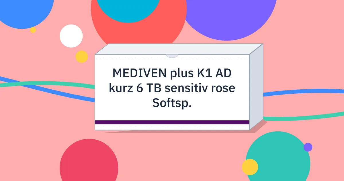 Symbolbild: Packung mit der Aufschrift MEDIVEN plus K1 AD kurz 6 TB sensitiv rose Softsp. (PZN 15053597) – Verfügbarkeit und Bezug in Apotheken in Frankfurt am Main
