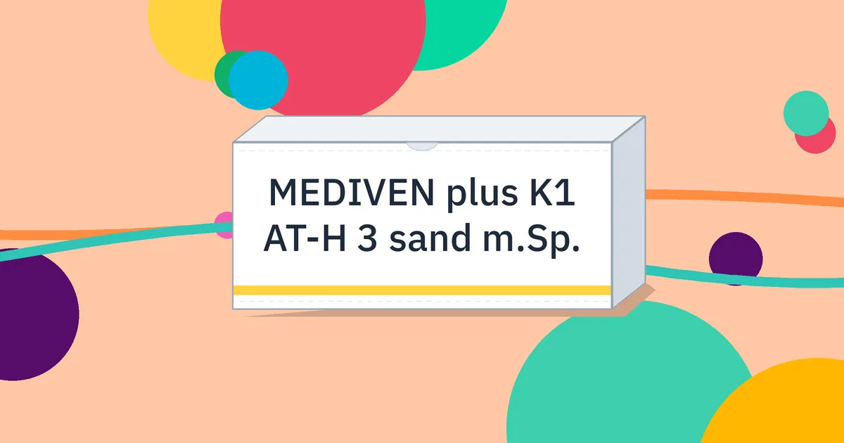 Symbolbild: Packung mit der Aufschrift MEDIVEN plus K1 AT-H 3 sand m.Sp. (PZN 18933169) – Verfügbarkeit und Bezug in Apotheken in Frankfurt am Main