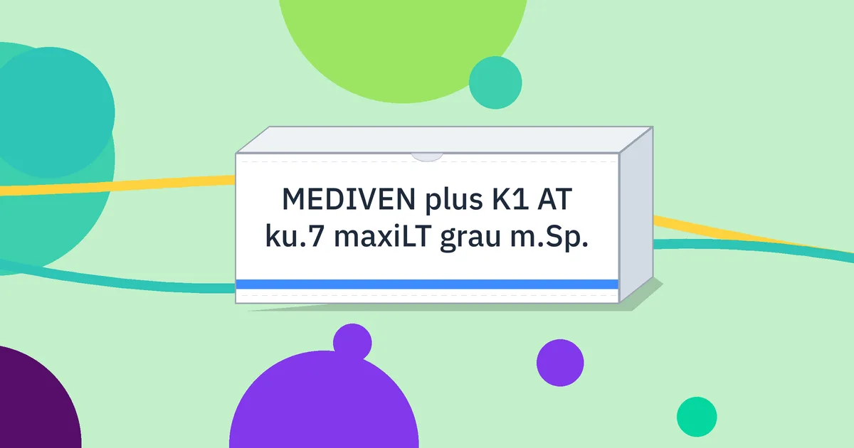 Symbolbild: Packung mit der Aufschrift MEDIVEN plus K1 AT ku.7 maxiLT grau m.Sp. (PZN 18942582) – Verfügbarkeit und Bezug in Apotheken in Frankfurt am Main
