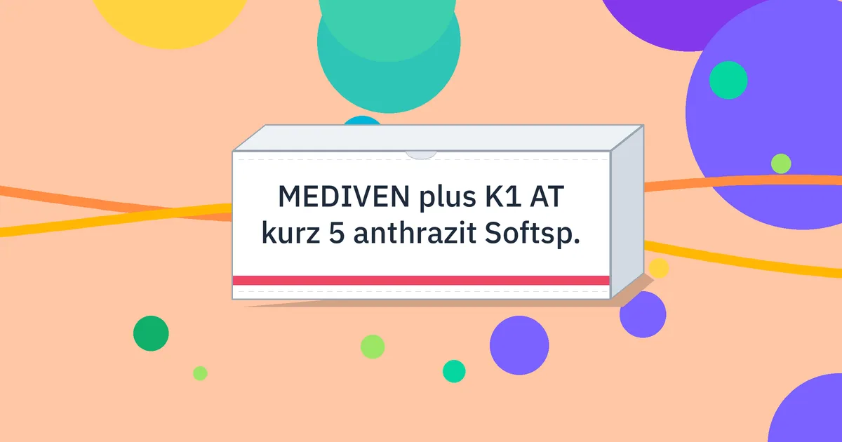 Symbolbild: Packung mit der Aufschrift MEDIVEN plus K1 AT kurz 5 anthrazit Softsp. (PZN 15026270) – Verfügbarkeit und Bezug in Apotheken in Frankfurt am Main