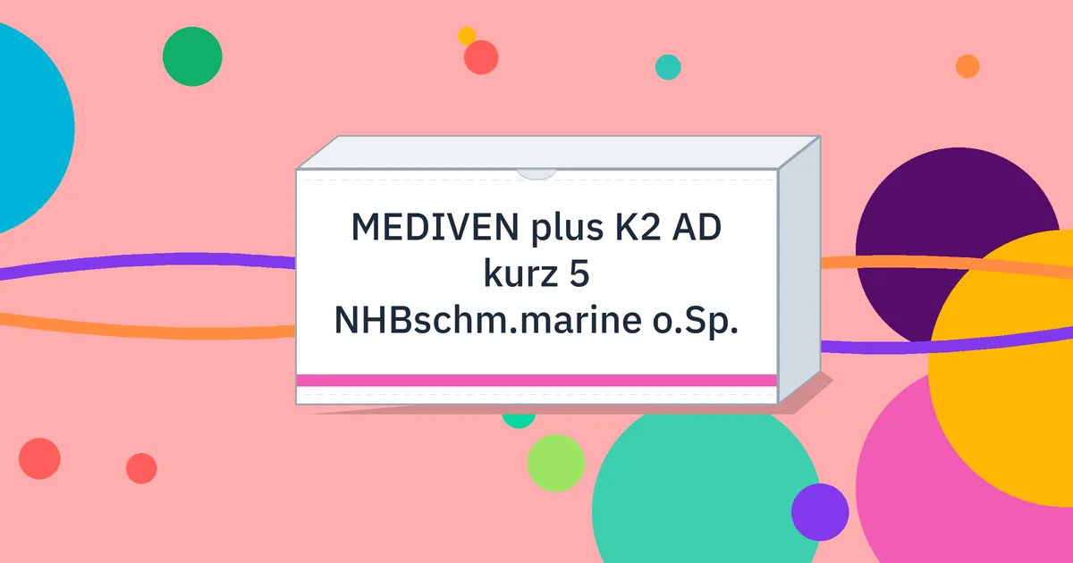 Symbolbild: Packung mit der Aufschrift MEDIVEN plus K2 AD kurz 5 NHBschm.marine o.Sp. (PZN 15927122) – Verfügbarkeit und Bezug in Apotheken in Frankfurt am Main