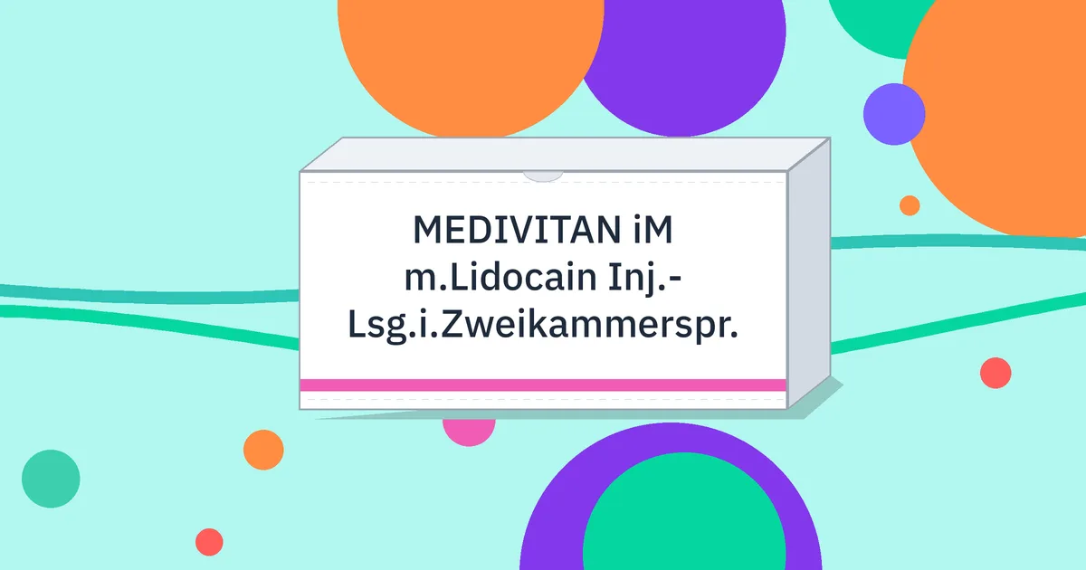 Symbolbild: Packung mit der Aufschrift MEDIVITAN iM m.Lidocain Inj.-Lsg.i.Zweikammerspr. (PZN 10192868) – Verfügbarkeit und Bezug in Apotheken in Frankfurt am Main