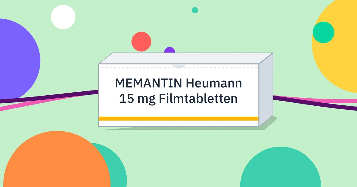 Symbolbild: Packung mit der Aufschrift MEMANTIN Heumann 15 mg Filmtabletten (PZN 11693489) – Verfügbarkeit und Bezug in Apotheken in Frankfurt am Main