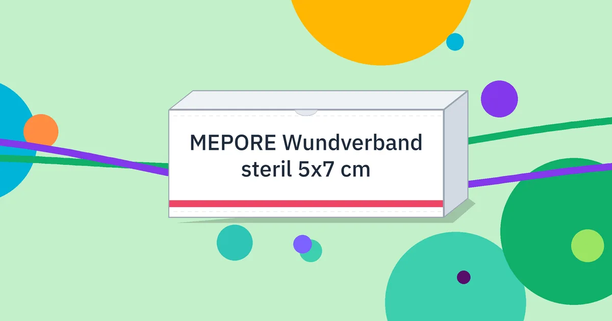 Symbolbild: Packung mit der Aufschrift MEPORE Wundverband steril 5x7 cm (PZN 12978780) – Verfügbarkeit und Bezug in Apotheken in Frankfurt am Main