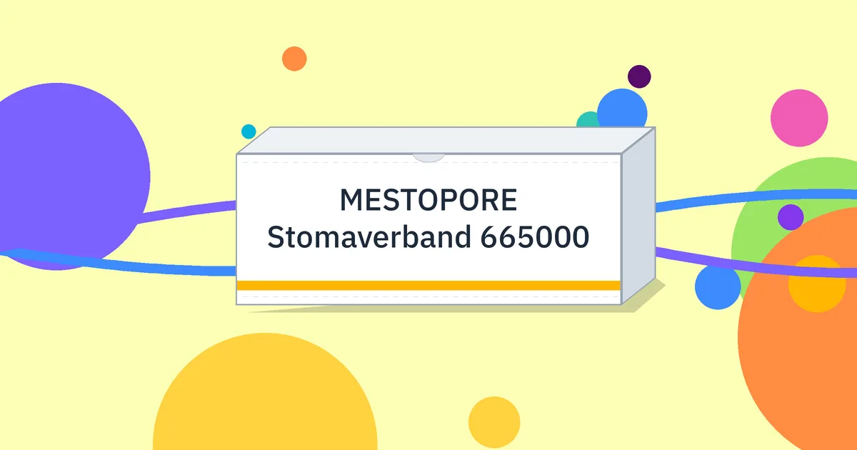 Symbolbild: Packung mit der Aufschrift MESTOPORE Stomaverband 665000 (PZN 14372656) – Verfügbarkeit und Bezug in Apotheken in Frankfurt am Main