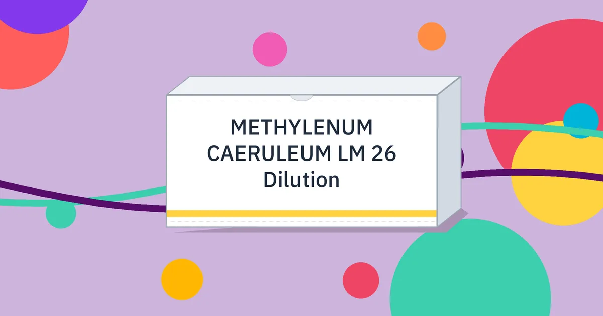 Symbolbild: Packung mit der Aufschrift METHYLENUM CAERULEUM LM 26 Dilution (PZN 13607198) – Verfügbarkeit und Bezug in Apotheken in Frankfurt am Main