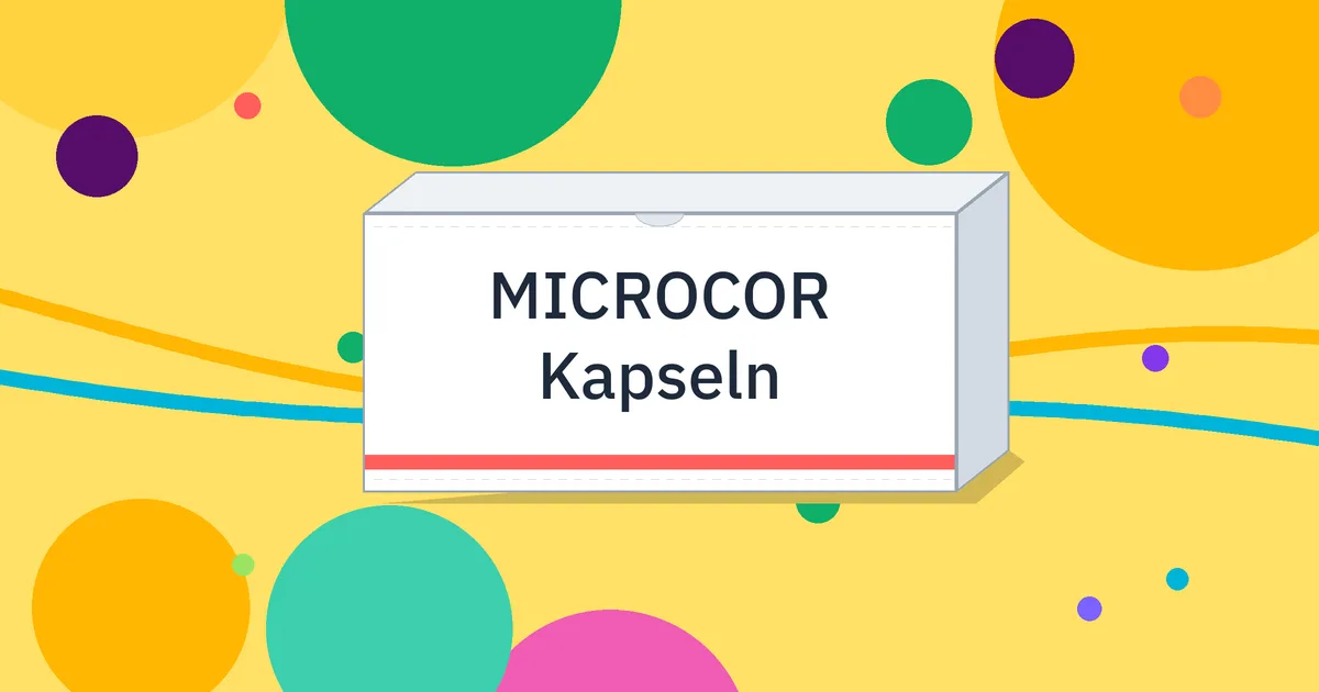Symbolbild: Packung mit der Aufschrift MICROCOR Kapseln (PZN 04355131) – Verfügbarkeit und Bezug in Apotheken in Frankfurt am Main