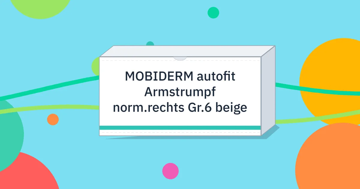 Symbolbild: Packung mit der Aufschrift MOBIDERM autofit Armstrumpf norm.rechts Gr.6 beige (PZN 19741992) – Verfügbarkeit und Bezug in Apotheken in Frankfurt am Main