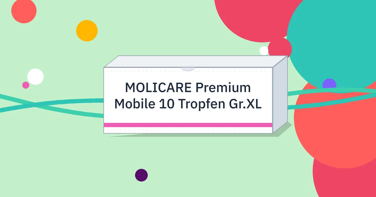 Symbolbild: Packung mit der Aufschrift MOLICARE Premium Mobile 10 Tropfen Gr.XL (PZN 14442724) – Verfügbarkeit und Bezug in Apotheken in Frankfurt am Main