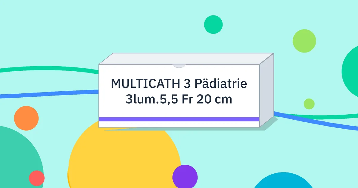 Symbolbild: Packung mit der Aufschrift MULTICATH 3 Pädiatrie 3lum.5,5 Fr 20 cm (PZN 10174646) – Verfügbarkeit und Bezug in Apotheken in Frankfurt am Main