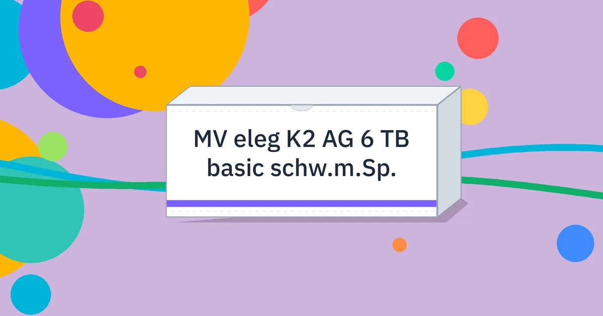 Symbolbild: Packung mit der Aufschrift MV eleg K2 AG 6 TB basic schw.m.Sp. (PZN 00221379) – Verfügbarkeit und Bezug in Apotheken in Frankfurt am Main