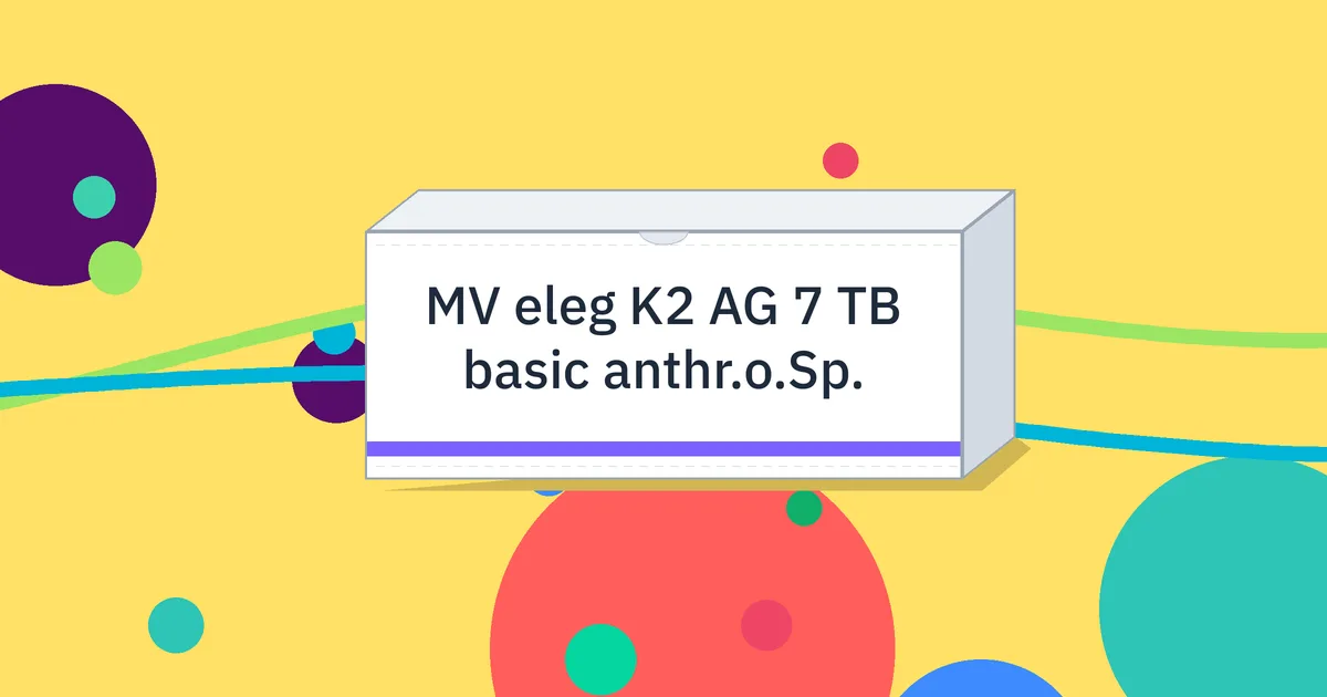 Symbolbild: Packung mit der Aufschrift MV eleg K2 AG 7 TB basic anthr.o.Sp. (PZN 00210476) – Verfügbarkeit und Bezug in Apotheken in Frankfurt am Main