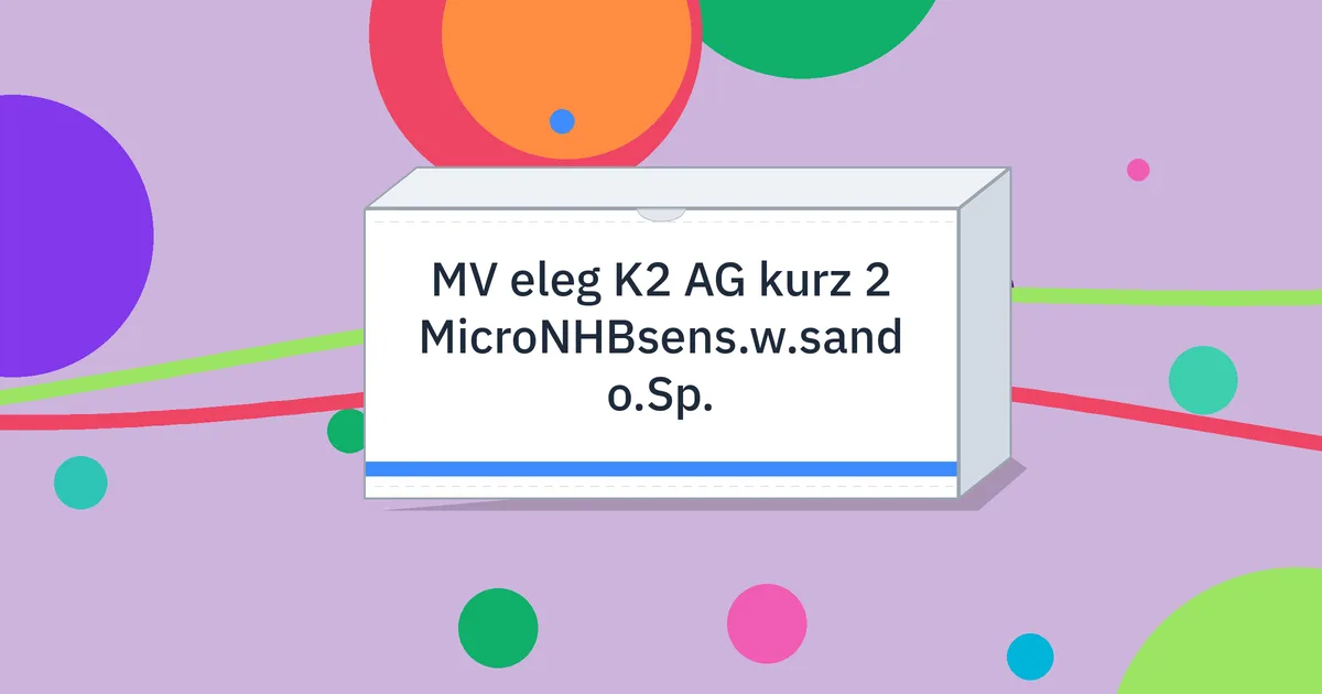 Symbolbild: Packung mit der Aufschrift MV eleg K2 AG kurz 2 MicroNHBsens.w.sand o.Sp. (PZN 18927482) – Verfügbarkeit und Bezug in Apotheken in Frankfurt am Main