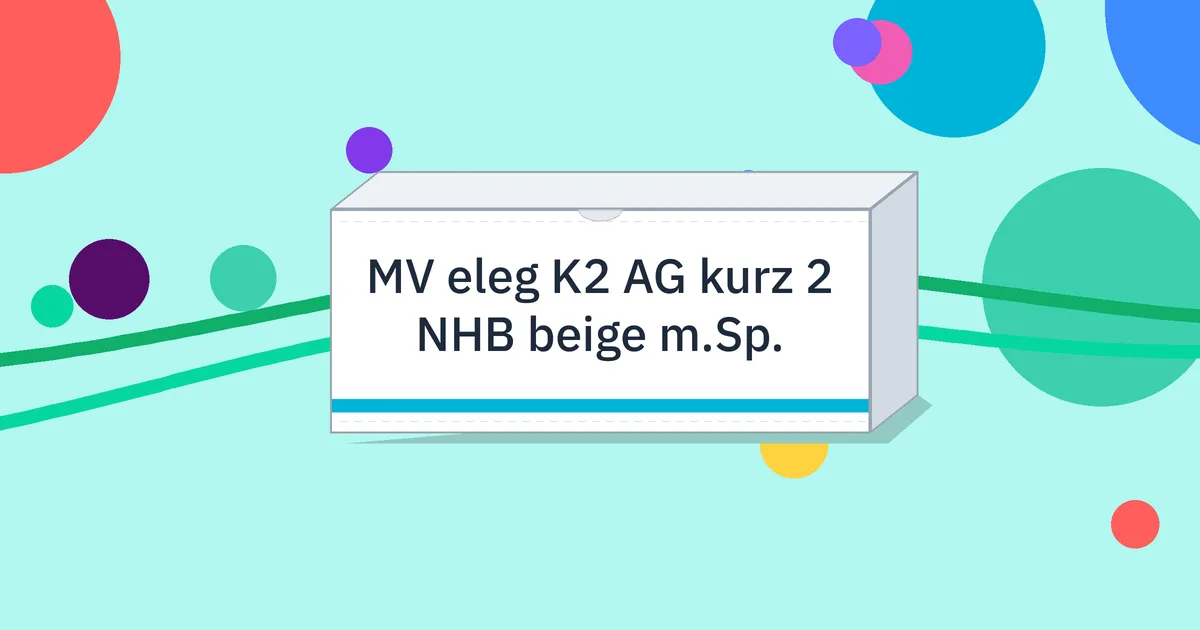 Symbolbild: Packung mit der Aufschrift MV eleg K2 AG kurz 2 NHB beige m.Sp. (PZN 15716744) – Verfügbarkeit und Bezug in Apotheken in Frankfurt am Main