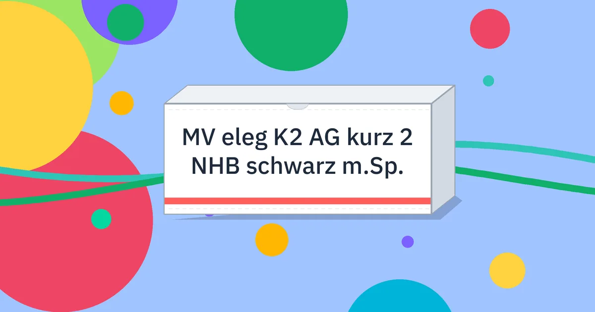 Symbolbild: Packung mit der Aufschrift MV eleg K2 AG kurz 2 NHB schwarz m.Sp. (PZN 15717330) – Verfügbarkeit und Bezug in Apotheken in Frankfurt am Main