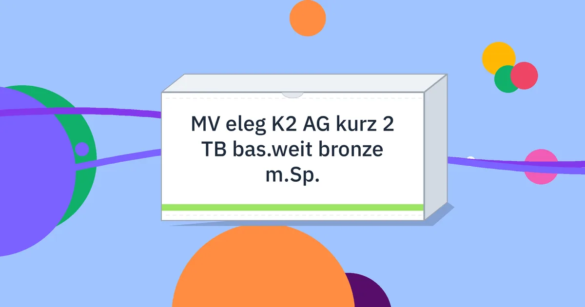 Symbolbild: Packung mit der Aufschrift MV eleg K2 AG kurz 2 TB bas.weit bronze m.Sp. (PZN 14717546) – Verfügbarkeit und Bezug in Apotheken in Frankfurt am Main