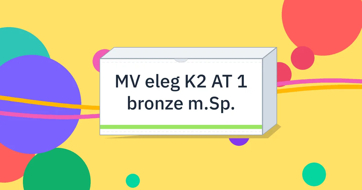 Symbolbild: Packung mit der Aufschrift MV eleg K2 AT 1 bronze m.Sp. (PZN 15284569) – Verfügbarkeit und Bezug in Apotheken in Frankfurt am Main