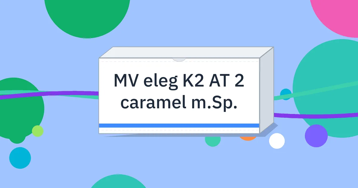 Symbolbild: Packung mit der Aufschrift MV eleg K2 AT 2 caramel m.Sp. (PZN 00529812) – Verfügbarkeit und Bezug in Apotheken in Frankfurt am Main