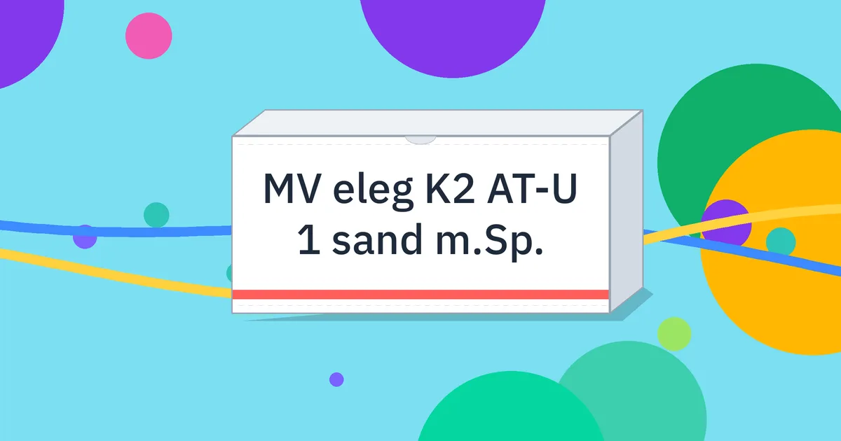 Symbolbild: Packung mit der Aufschrift MV eleg K2 AT-U 1 sand m.Sp. (PZN 18923538) – Verfügbarkeit und Bezug in Apotheken in Frankfurt am Main