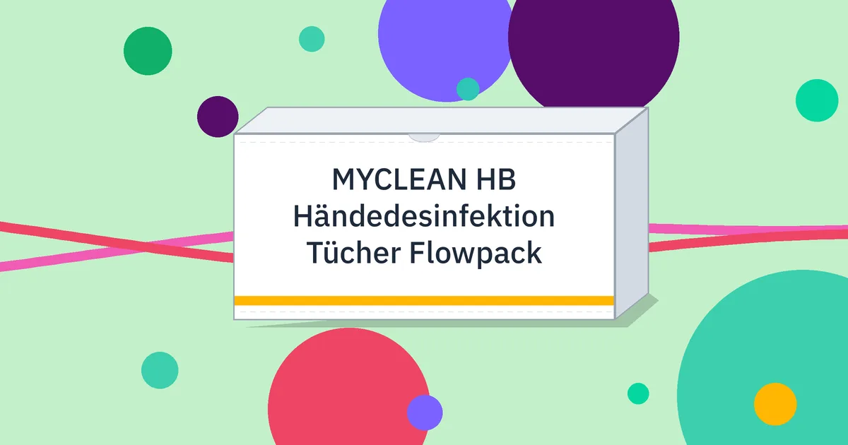 Symbolbild: Packung mit der Aufschrift MYCLEAN HB Händedesinfektion Tücher Flowpack (PZN 20631843) – Verfügbarkeit und Bezug in Apotheken in Frankfurt am Main